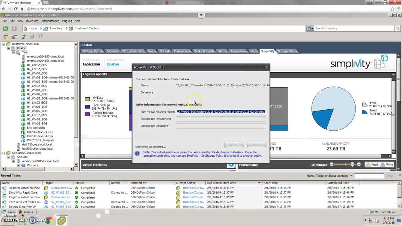 HPE SimpliVity, Hyper-convergence Management console (vCenter Server ...