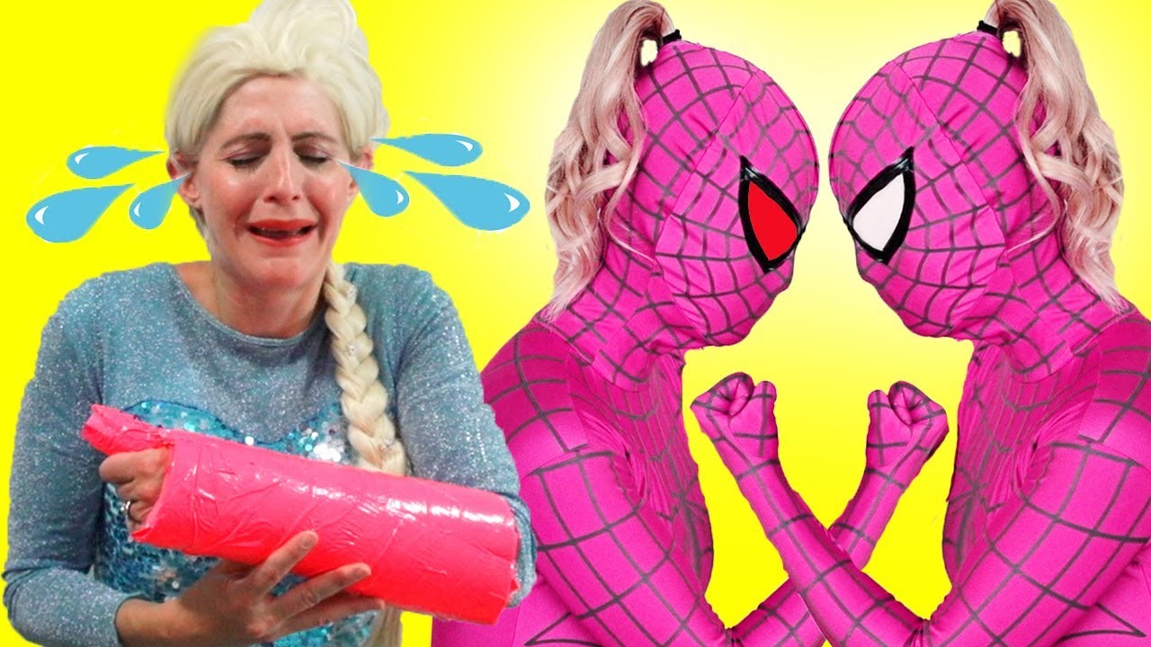 Superhero Compilation Frozen Elsa Breaks Her Arm w/ Spiderman Evil Twin ...