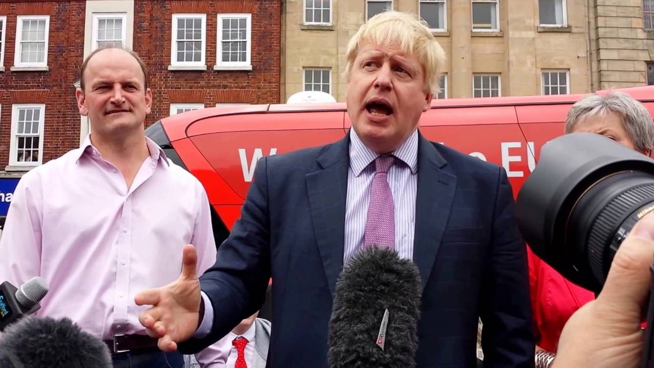 Boris goes bananas as Brexit battle bus visits Stafford - YouTube