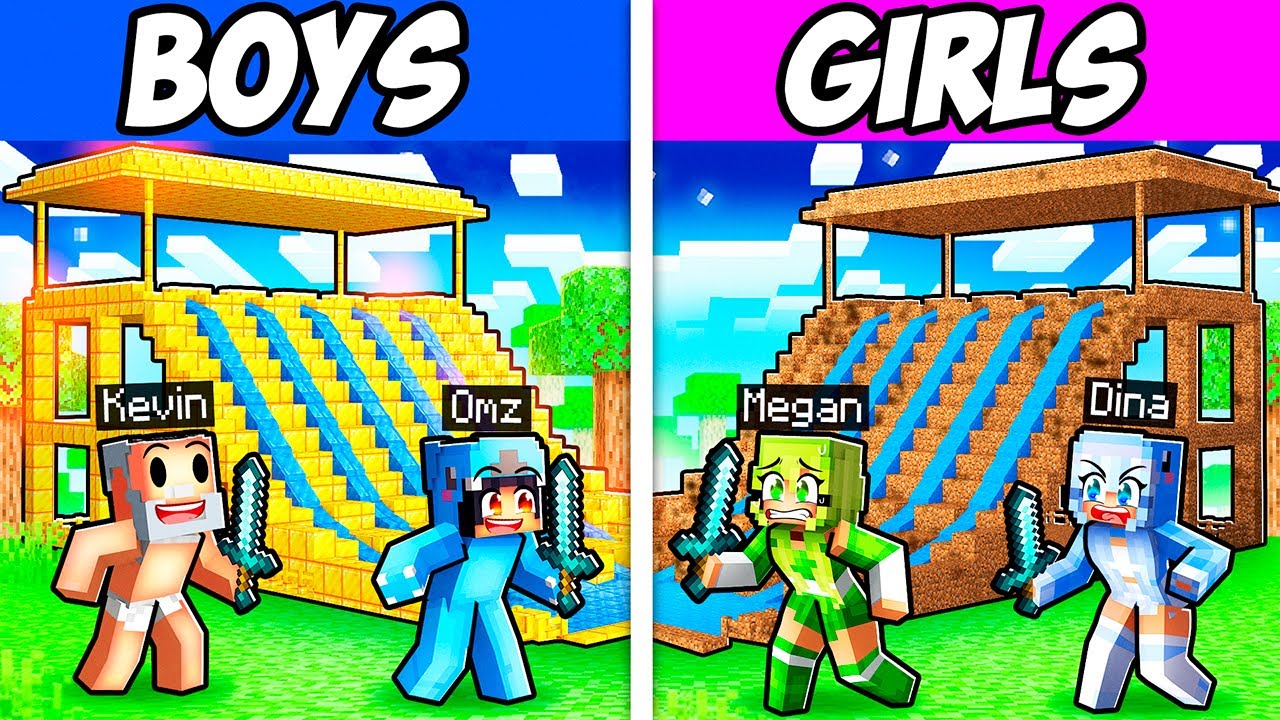 BOYS vs GIRLS WATERPARK HOUSE Battle In Minecraft! - YouTube