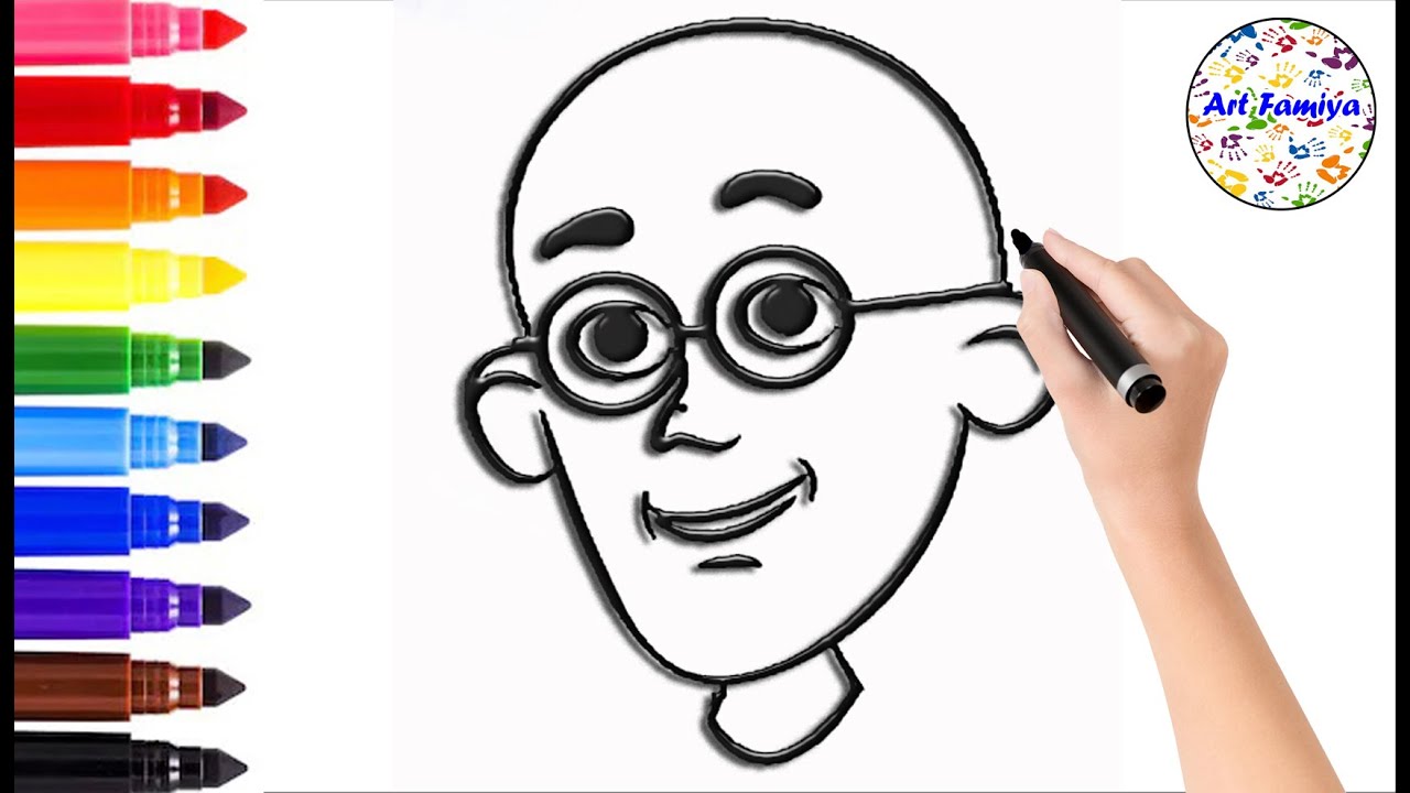 Sketch and Coloring Patlu Face Drawing Easy | Step By Step Kids Cartoon ...
