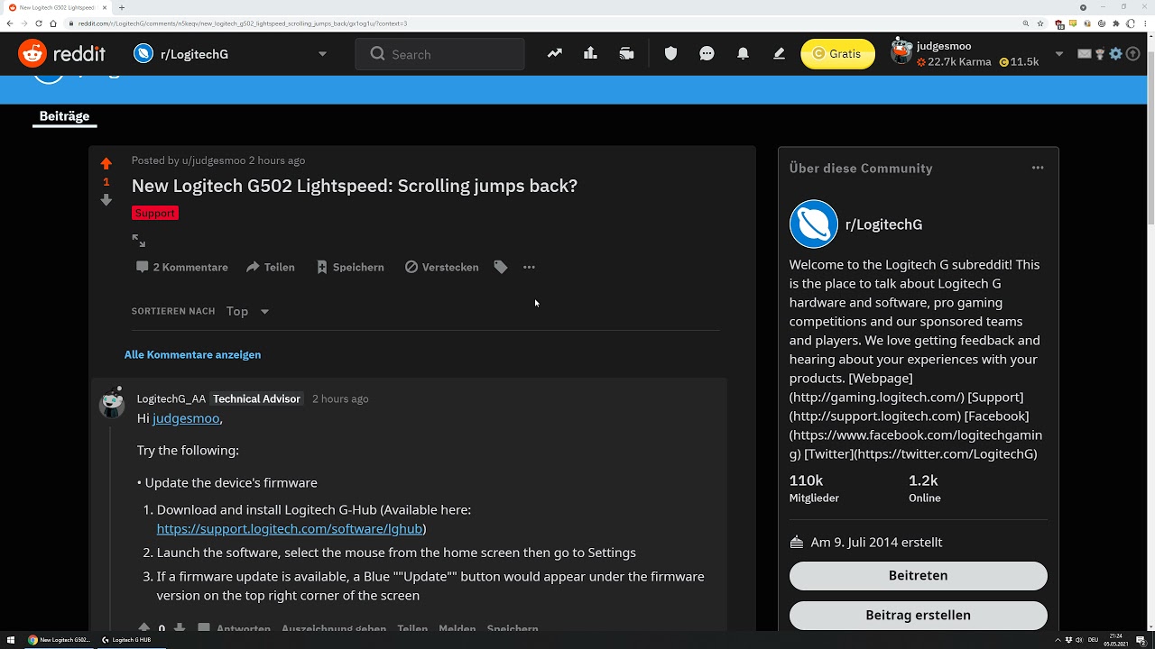 Logitech G502 Lightspeed Scroll Wheel/Scrolling Jumping Back - YouTube