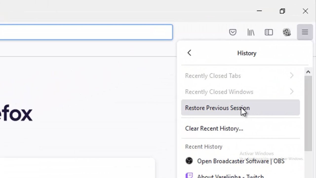 Firefox v89.0 Page Info&Restore Previous Session where (Restaurar ...