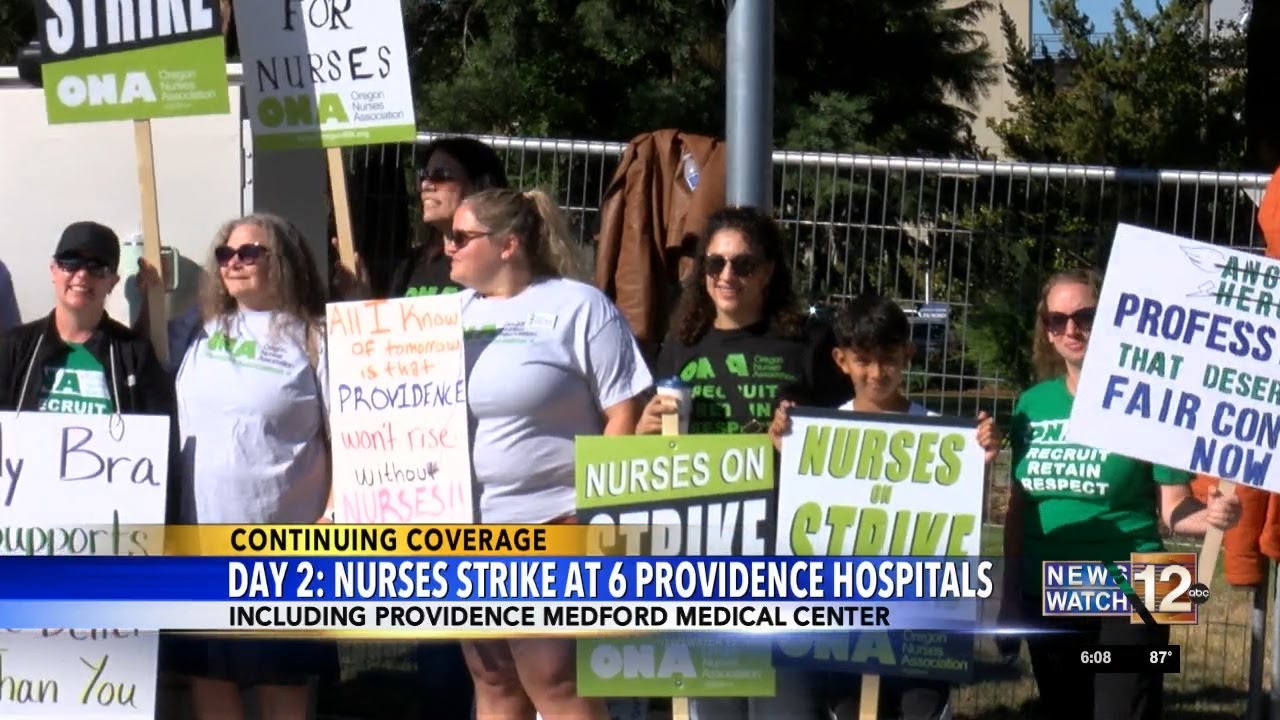 Providence nurses picket during second day of ONA strike - YouTube