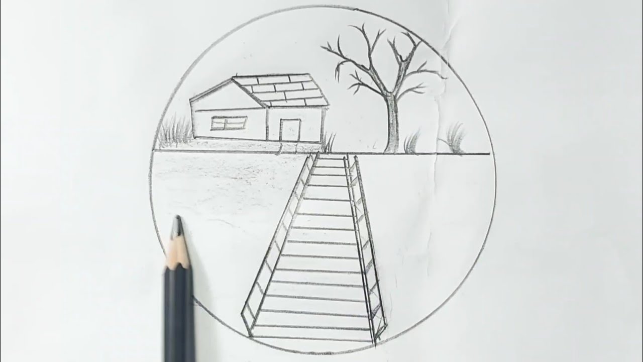 How to Draw a Bridge and House in Circle | easy bridge drawing with ...
