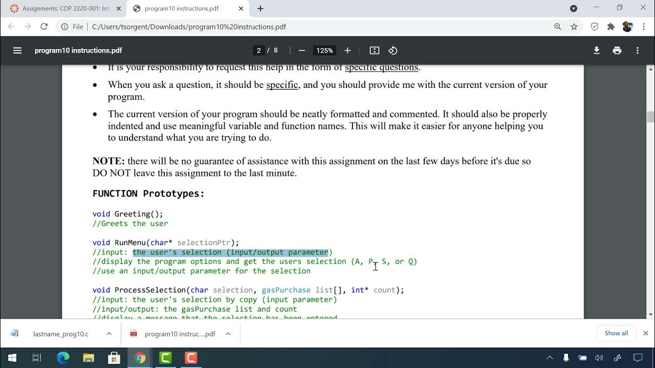 COP 2220 prog 10 spring 2021 part 1 - YouTube