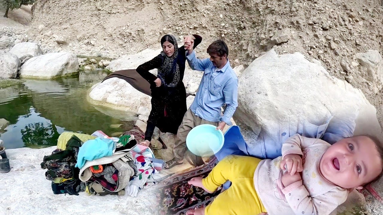 Shaking house and washing clothes of nomadic family - YouTube