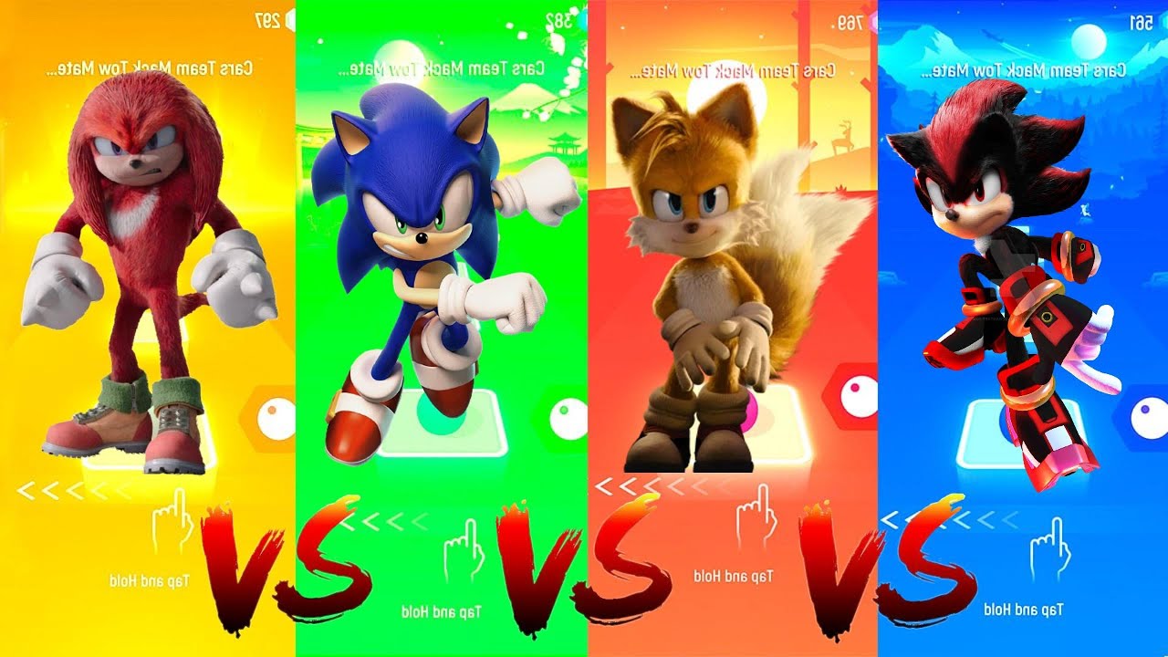 Knuckles vs Sonic vs Tails vs Shadow | Tiles Hop Edm Rush - YouTube