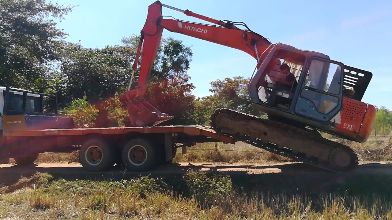 รถแบคโฮฮิตาชิไต่ขึ้นรถบรรทุกเทรลเลอร์ | Excavator HITACHI | Truck ...