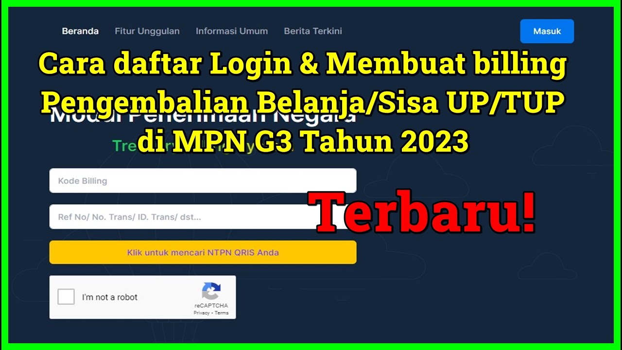 Cara Daftar/Login & Membuat Billing Pengembalian Belanja/Sisa UP/TUP di ...