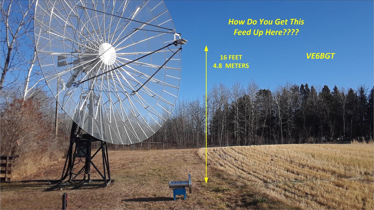 Moonbounce EME Dish Feed Install with the Elevator - YouTube