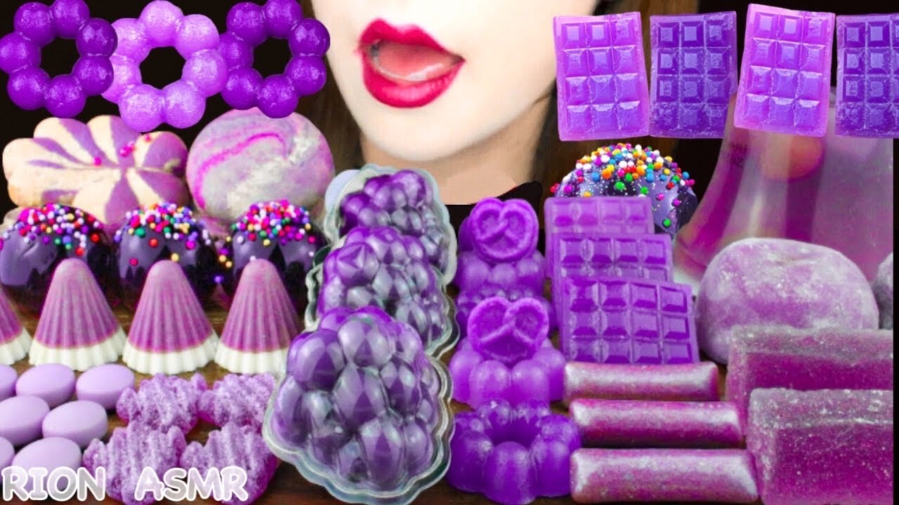 【ASMR】PURPLE DESSERTS💜 GRAPE GUMMY,CHOCOLATE BAR SHAPED KOHAKUTO ...
