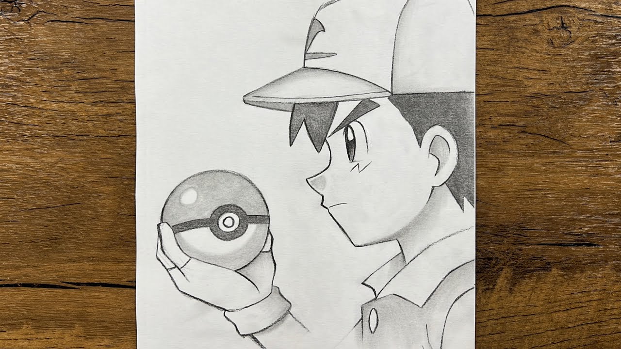 How to Draw Ash Ketchum Holding a Poké Ball | Step-by-Step Pokémon Art ...