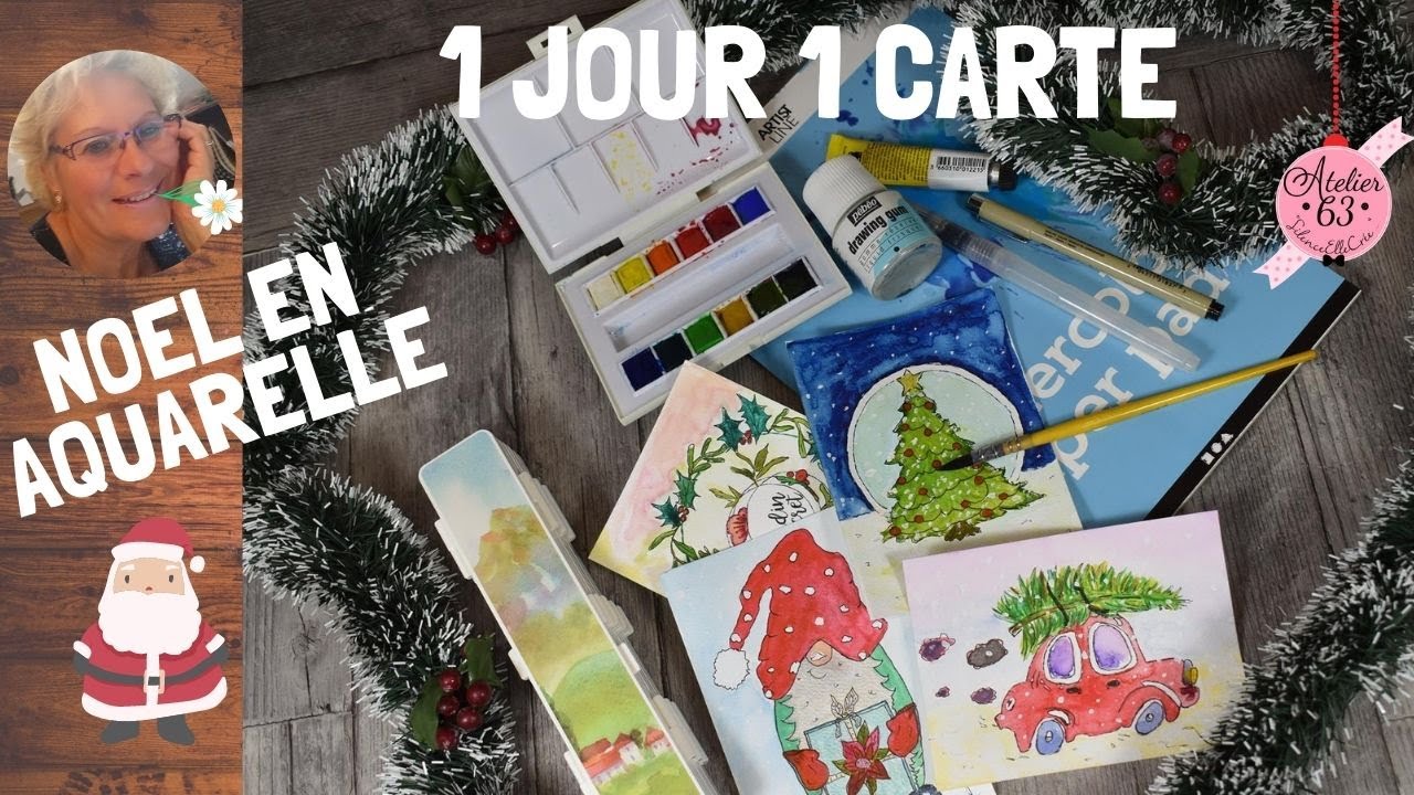 🎅🔴 Tuto 𝙳𝙸𝚈 AQUARELLE Tuto CARTES de NOEL / VOEUX pour DEBUTANT Atelier ...