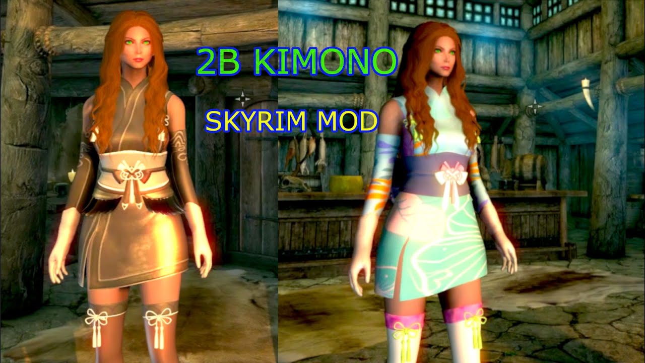2B Kimono Outfits it's blue-green fresh style. HDT-SMP Female Skyrim ...