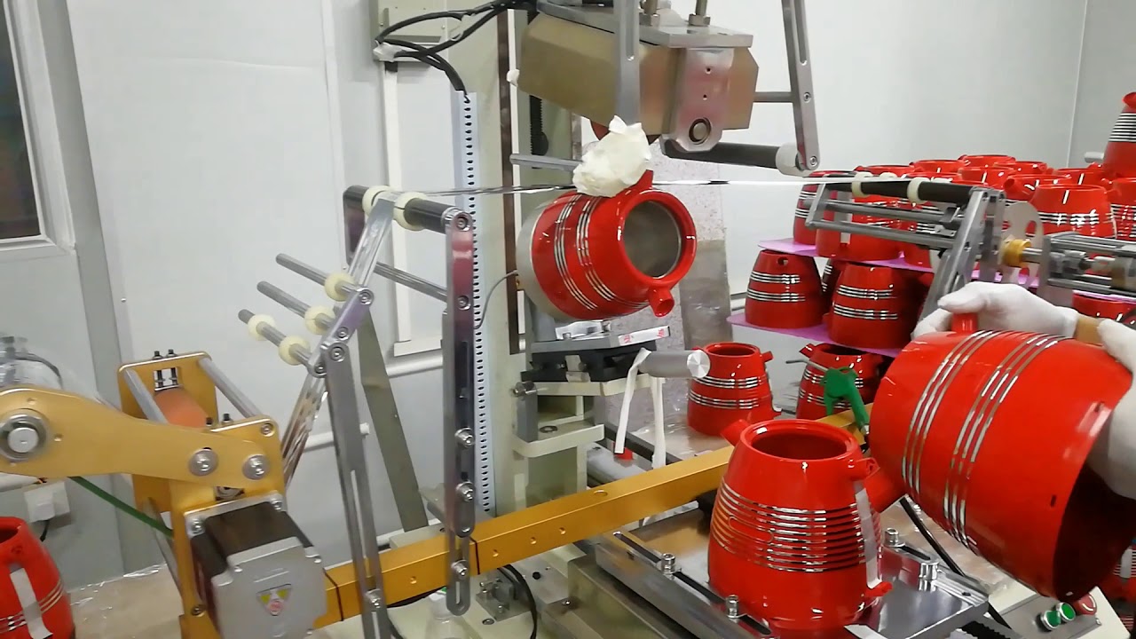 Semi auto hot stamping machine for conical kettle - YouTube