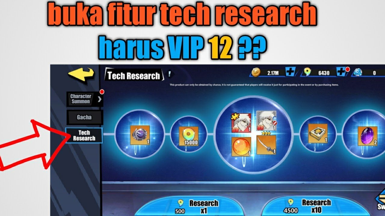 buka fitur tech research apakah harus vip 12? bleach eternal soul - YouTube