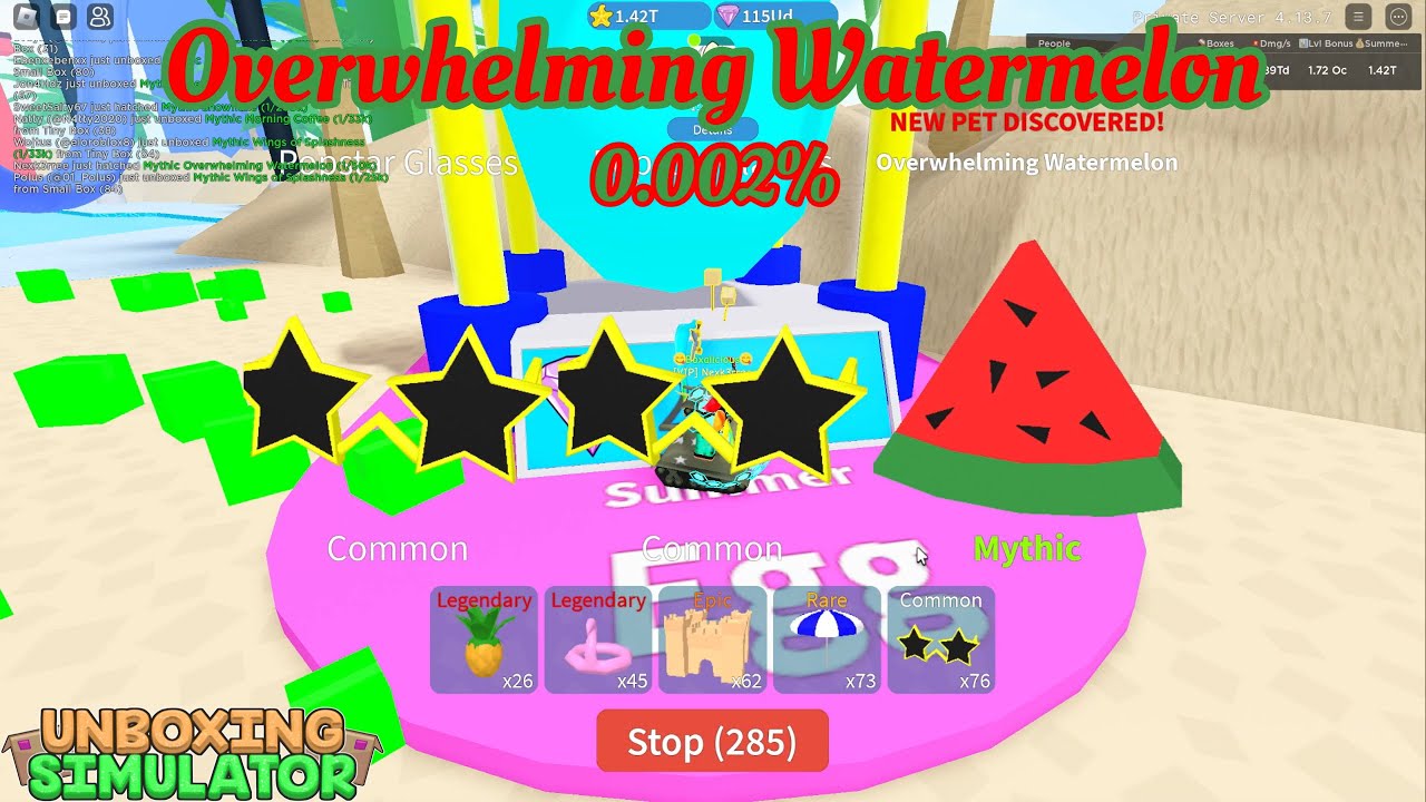 Hatching Overwhelming Watermelon (0.002%) | Roblox: Unboxing Simulator ...