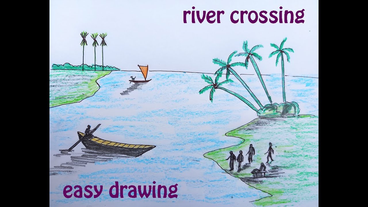 easy drawing of a river crossing | pencil sketch #satisfying # ...
