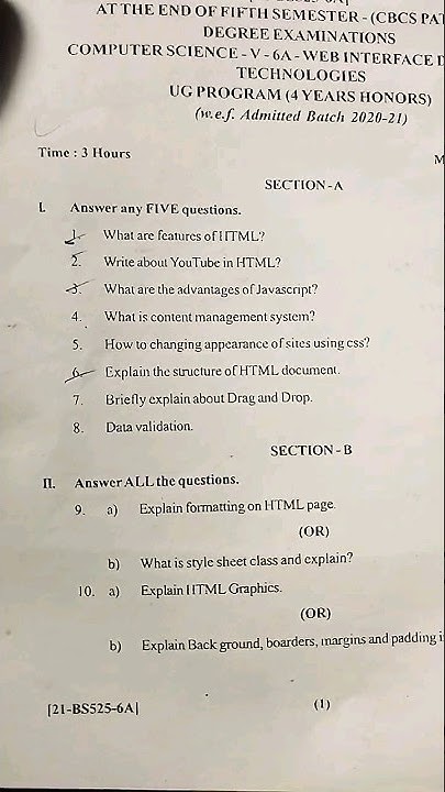 HTML important questions(web interface designing technologies) #exam #aknu #degree #previousyear ...