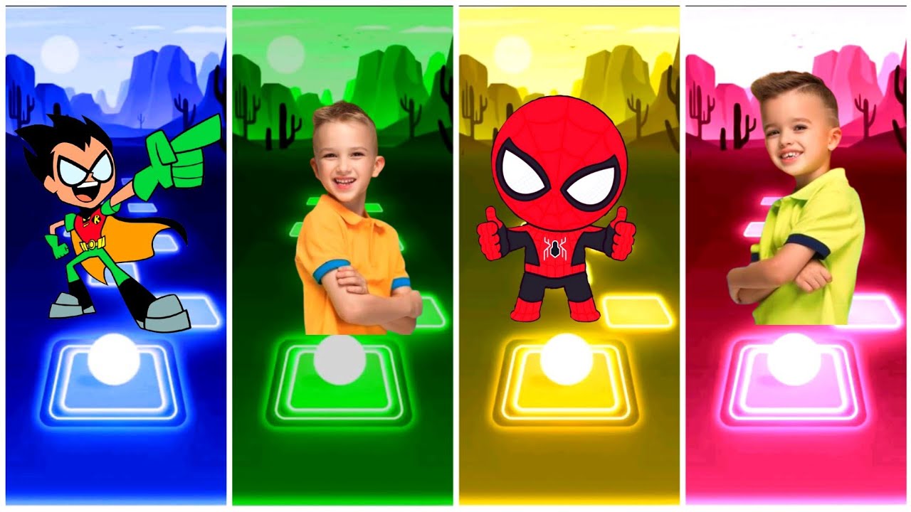 Teen Titans Go 🆚 Vlad And Niki 🆚 Spider Man 🎶 Tiles Hop EDM Rush ...