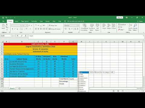 How To Create Marksheet In Excel | Excel Me Marksheet Kaise Banaye | How To Make Marksheet In ...