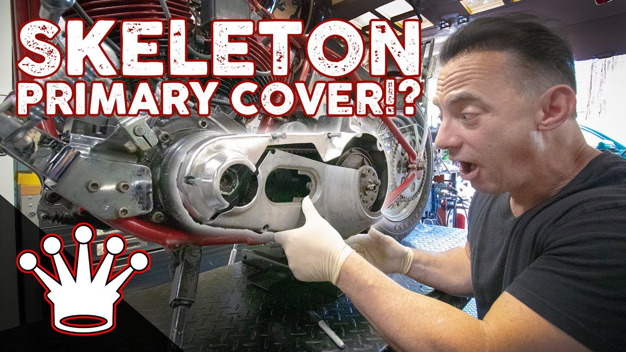 We made a custom SKELETON PRIMARY COVER for our Shovelhead Chopper ...