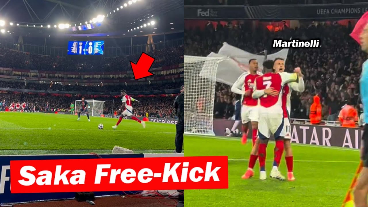 Arsenal Fans Reactions to SAKA Free kick Goal vs PSG | Arsenal vs PSG ...