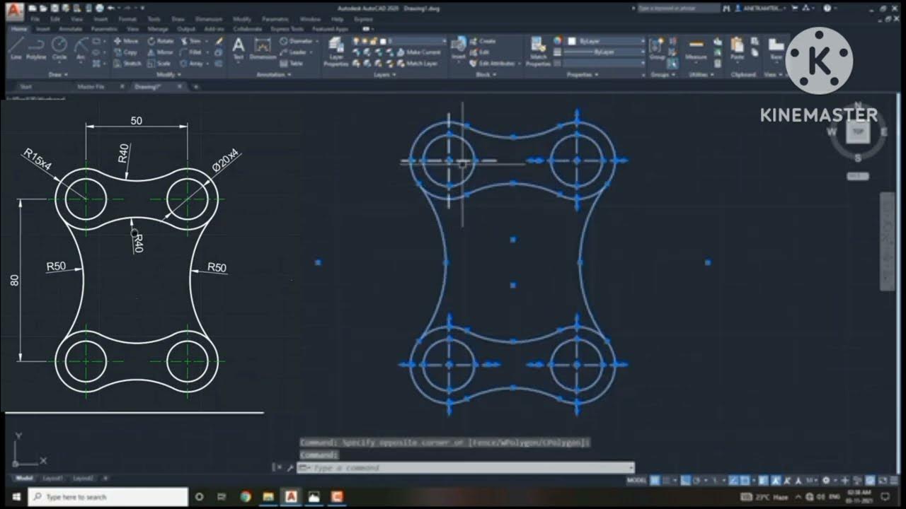 AutoCAD CAD 2D Drawing Practice//Auto CAD for beginners//How to Draw 2D ...