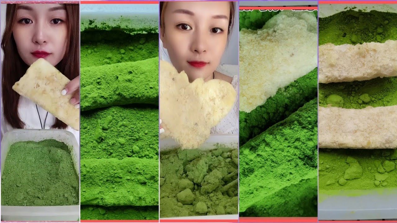 Dry Crispy Ice Green Matcha Powder Eating - YouTube