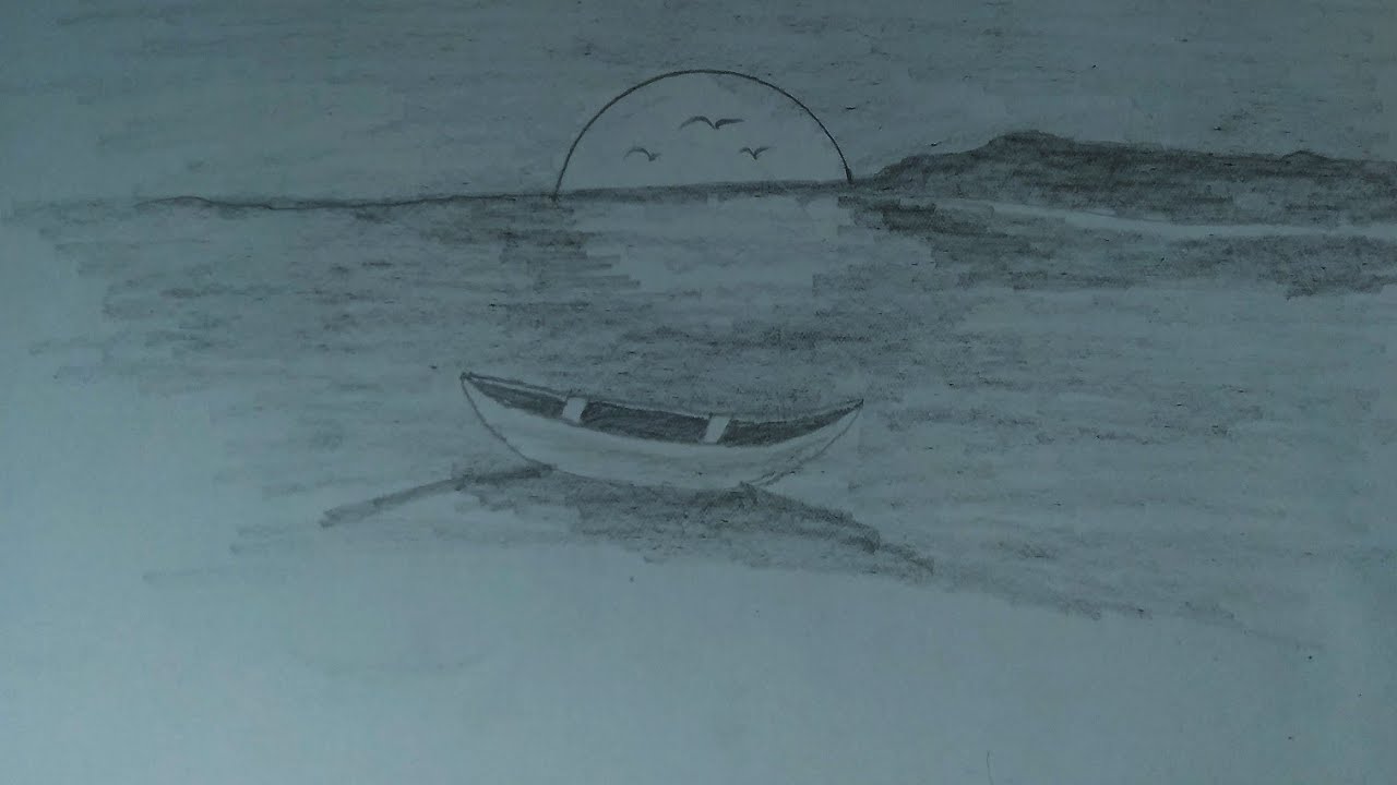 how to draw a boat on a lake step by step - YouTube