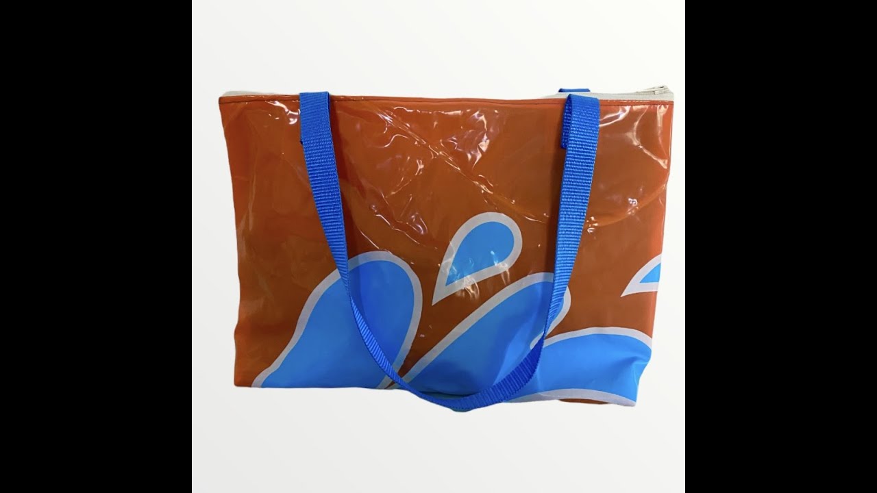 Recycling pool inflatables making a tote bag from plastic waste - YouTube