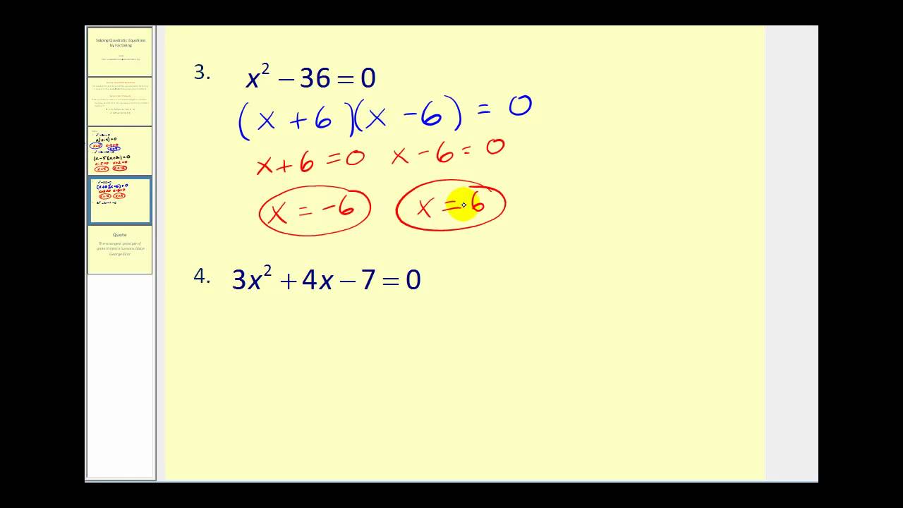 Solving Quadratic Equations By Factoring YouTube