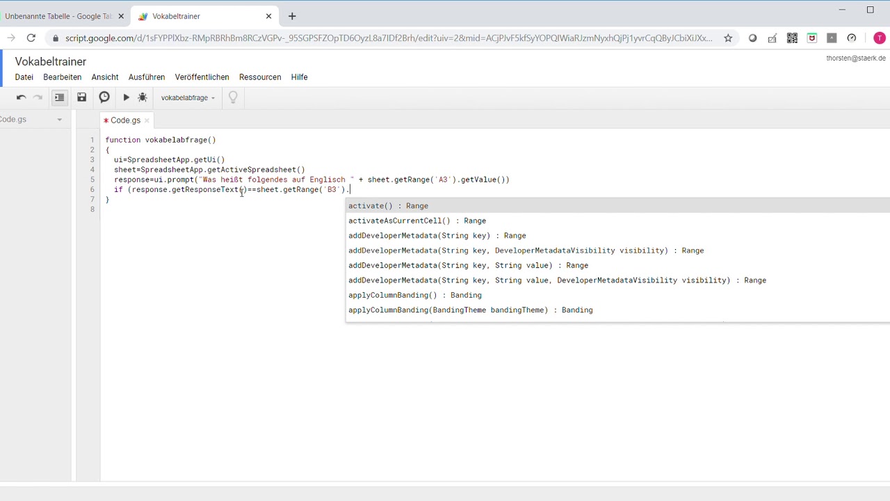 Vokabeltrainer programmieren mit Google AppScript - YouTube