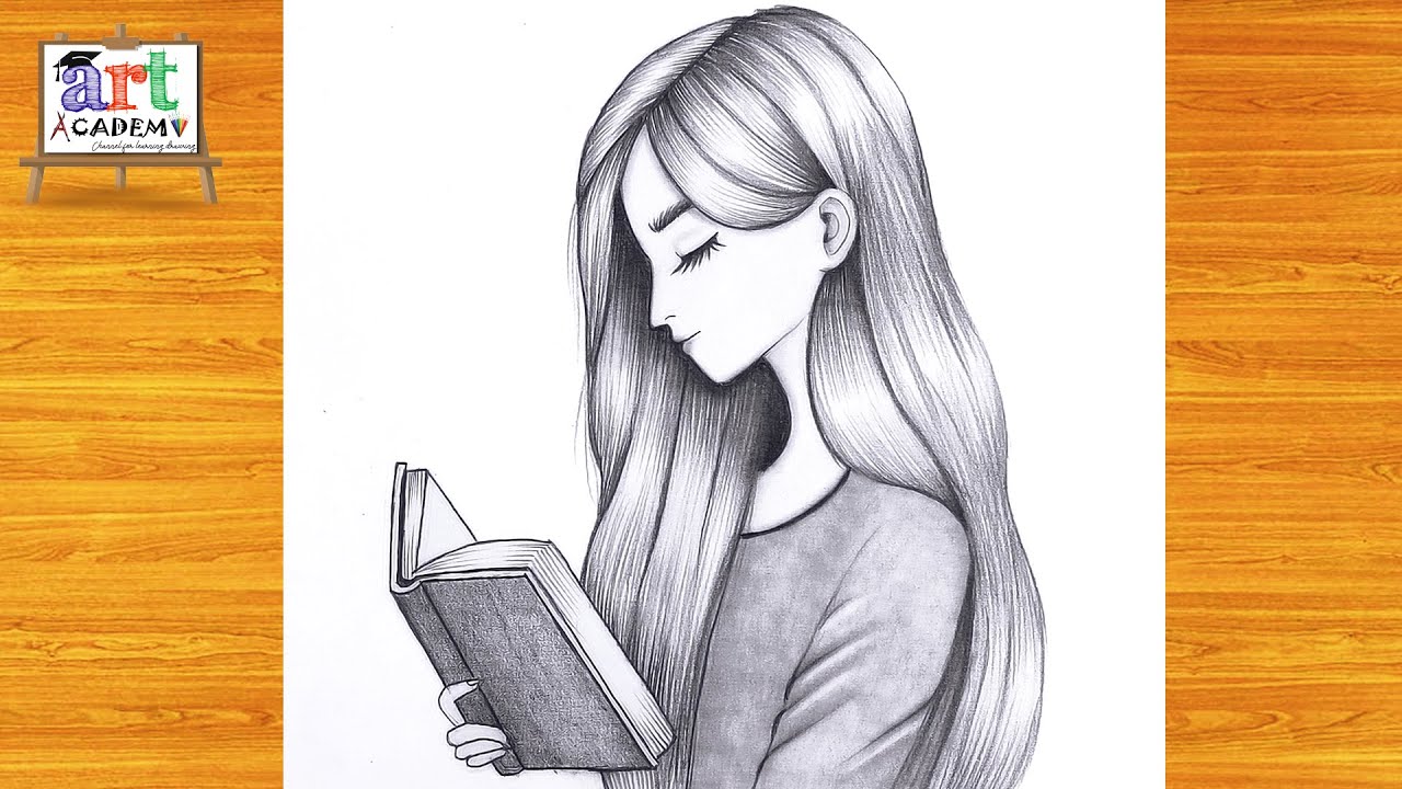 How to draw a Girl reading book -Drawing easy || Pencil sketch for ...