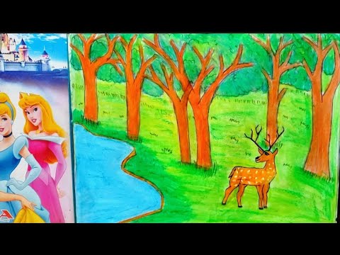 How to draw deer With Natural Scenery/Deer Scenery drawing Step By Step ...