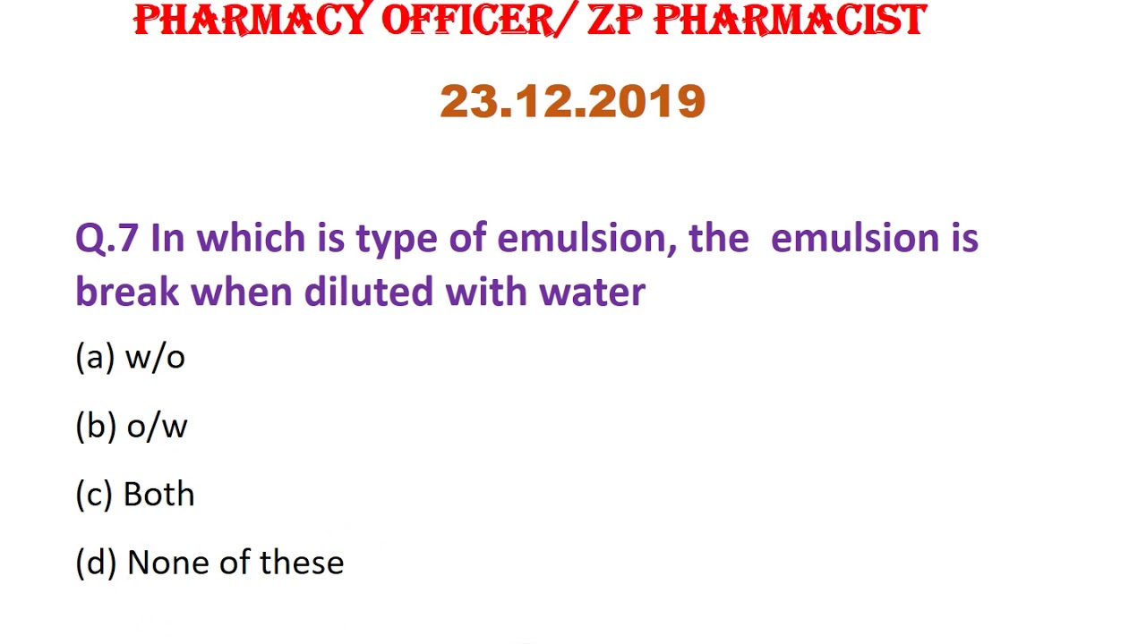PHARMACY OFFICER AND ZP PHARMACIST EXAM TOPIC WISE TEST DAY 1 - YouTube
