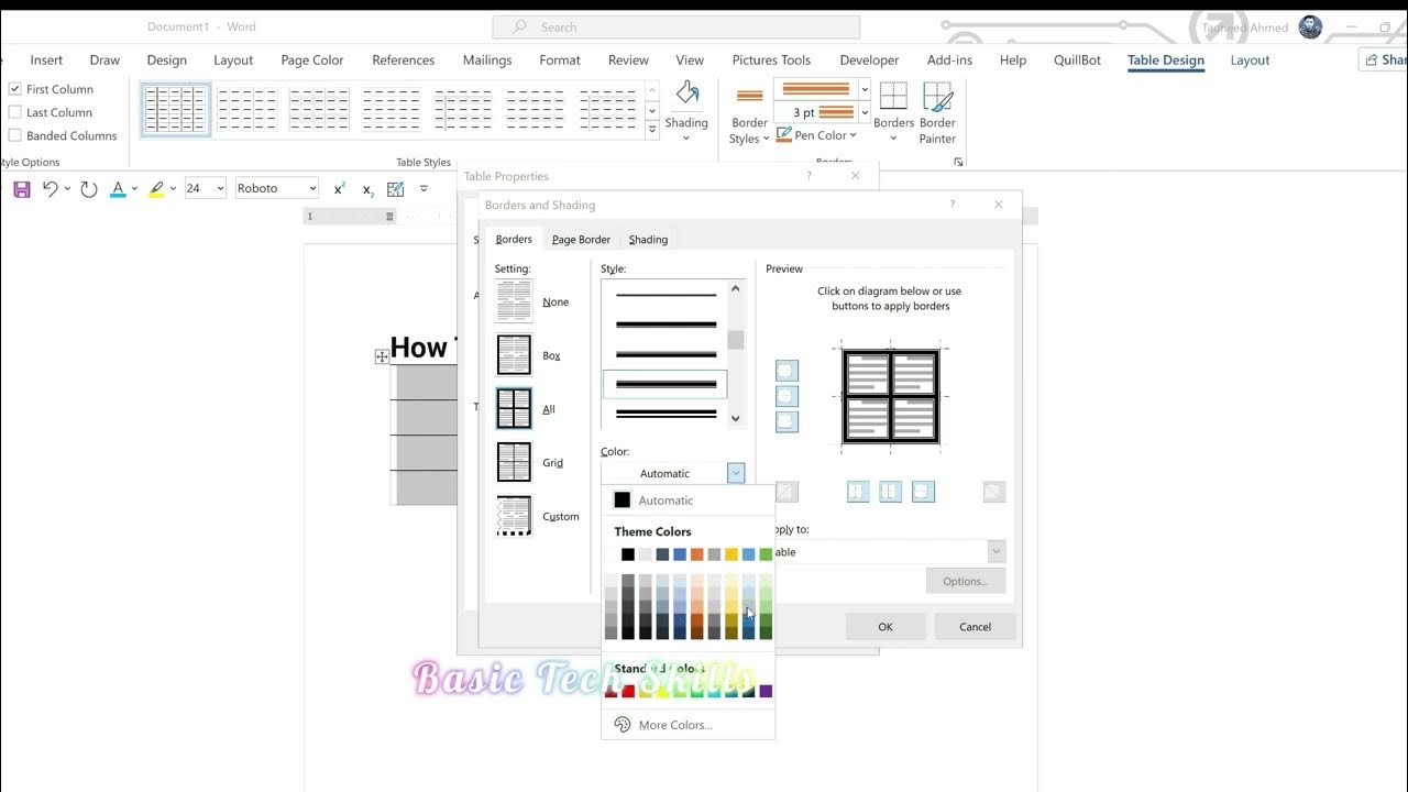 How To Change Table Line Color in Word | how to change table color in ...