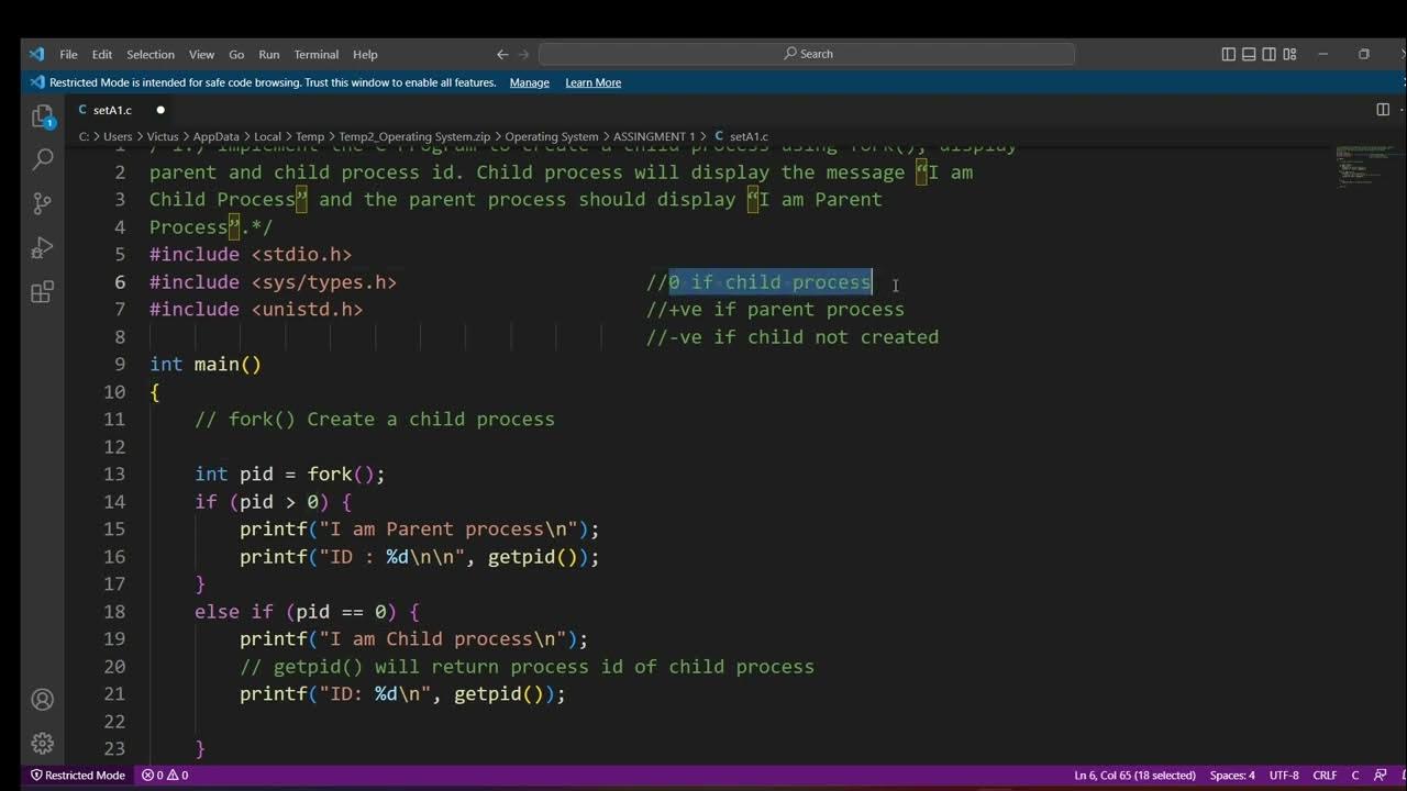 TYBCS Operating System Practical Assignment 1 Set A Fork() System Call ...