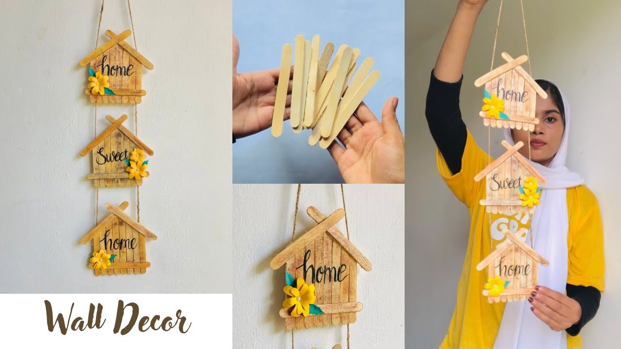 Ice cream stick wall decor | diy ideas | craft ideas | wall decor ...