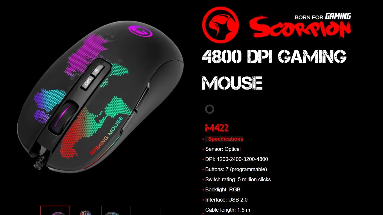 Marvo Scorpion M422 USB RGB LED Black Programmable Gaming Mouse, Review ...