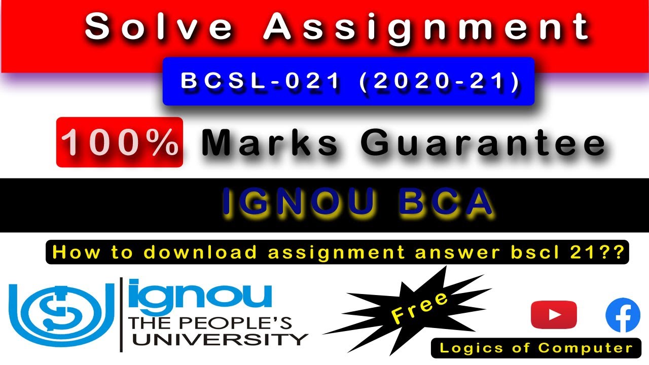Ignou BCSL-021 Solve Assignment 2020-21 free Download pdf || BCSL-21 Solve Assignment - YouTube