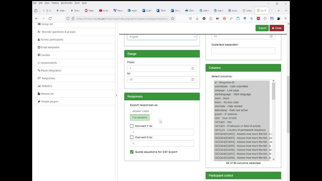 Limesurvey: Exporting results as Excel file question codes and text ...