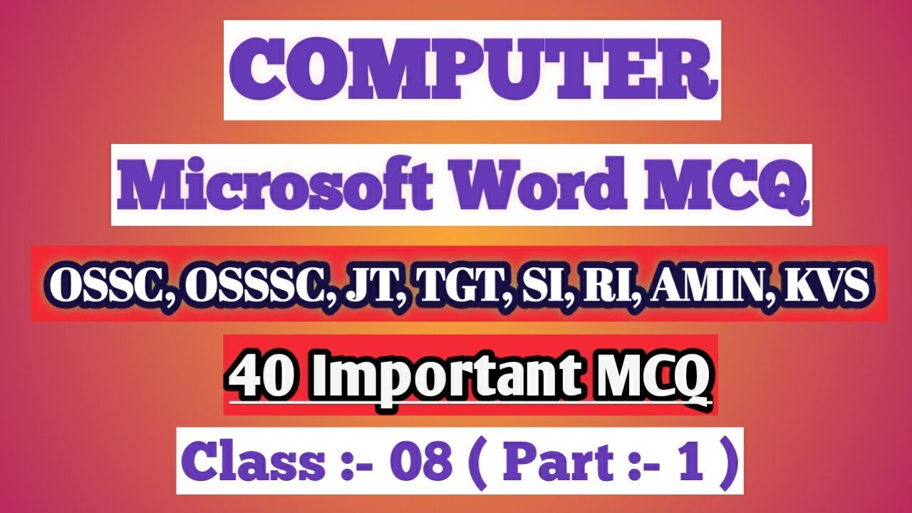 Microsoft Word MCQ || MS Office Computer MCQ || MS Word for OSSC, OSSSC ...