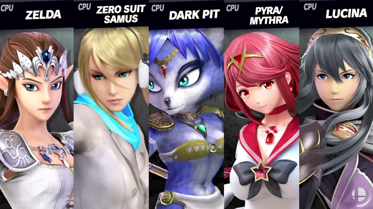Zelda (TP) vs ZSS (Wint) vs Krystal vs Mythra/Pyra (Sailor) vs Lucina ...
