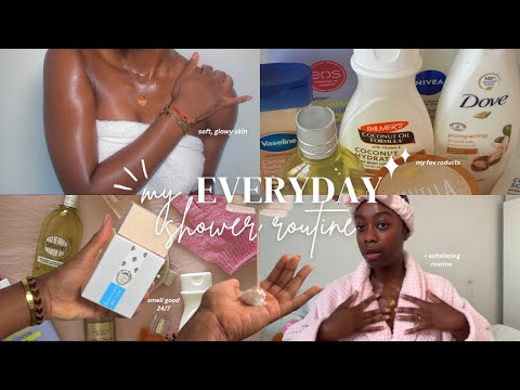 my EVERYDAY shower routine 🎀🧖🏾‍♀️🫧 smell good ALL WEEK, bodycare + smell-good essentials