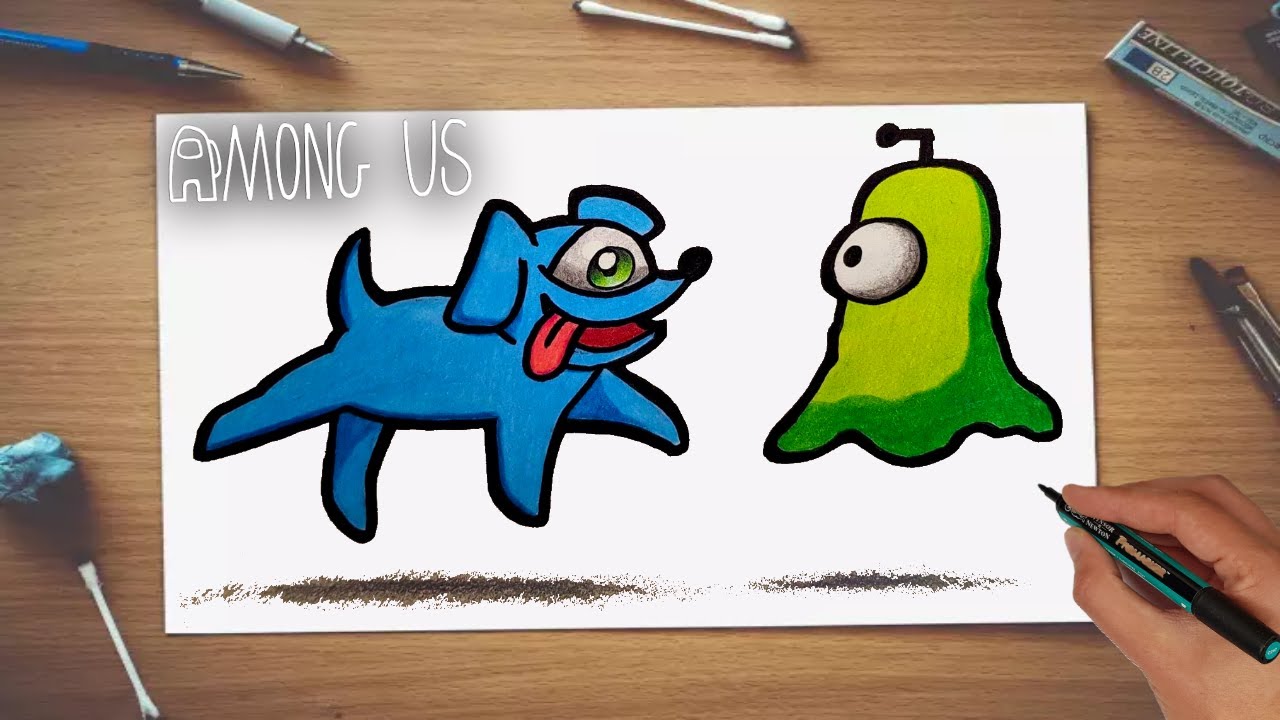 COMO DIBUJAR Y COLOREAR AL PERRO AZUL DE AMONG US - YouTube