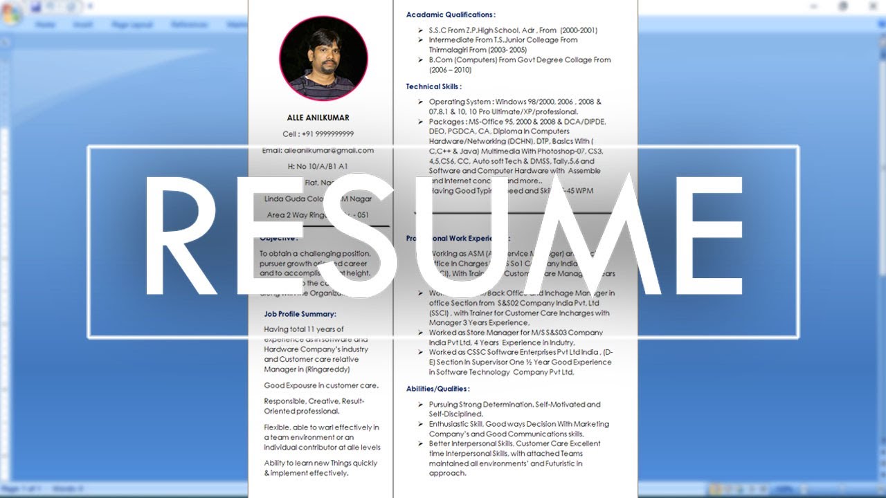 Resume Format For Fresher s How To Create Resume In MS Word 2021 Download YouTube Resume Format For Fresher s How To Create Resume In MS Word 2021 Download YouTube