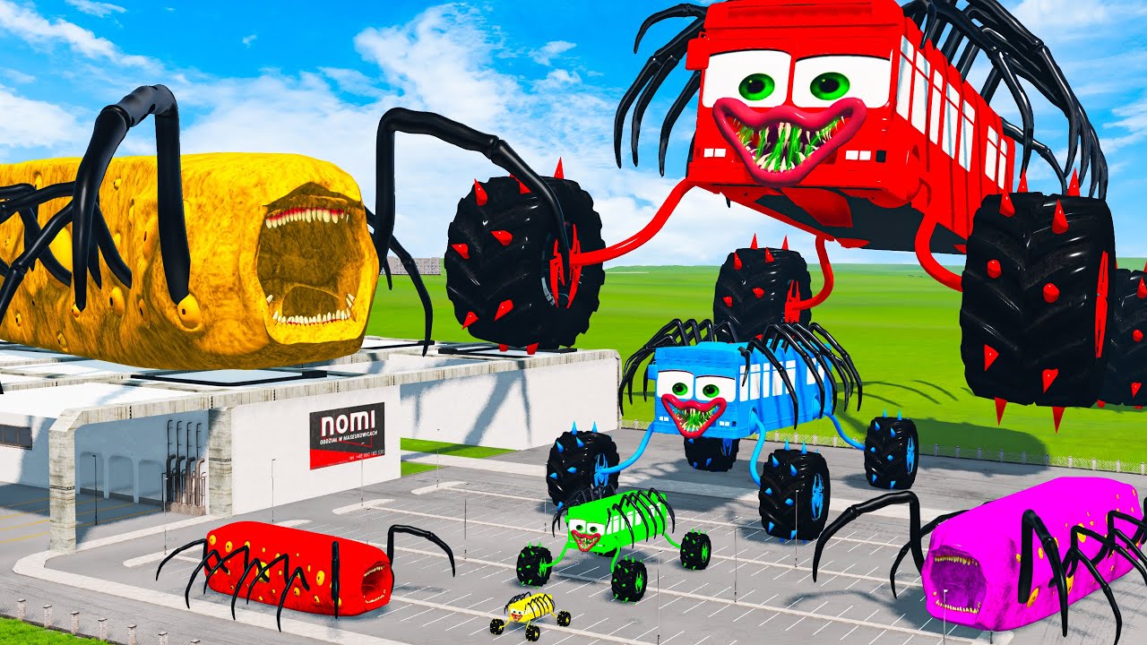 Big & Small Monster Truck Long Bus Spider Lightning McQueen vs Thomas ...