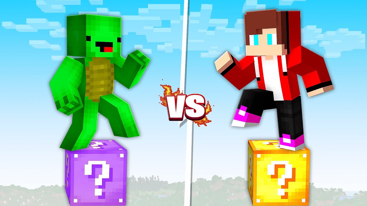 JJ On YELLOW LUCKY BLOCK Vs Mikey On PURPLE LUCKY BLOCK: ONE BLOCK CHALLENGE In Minecraft ...